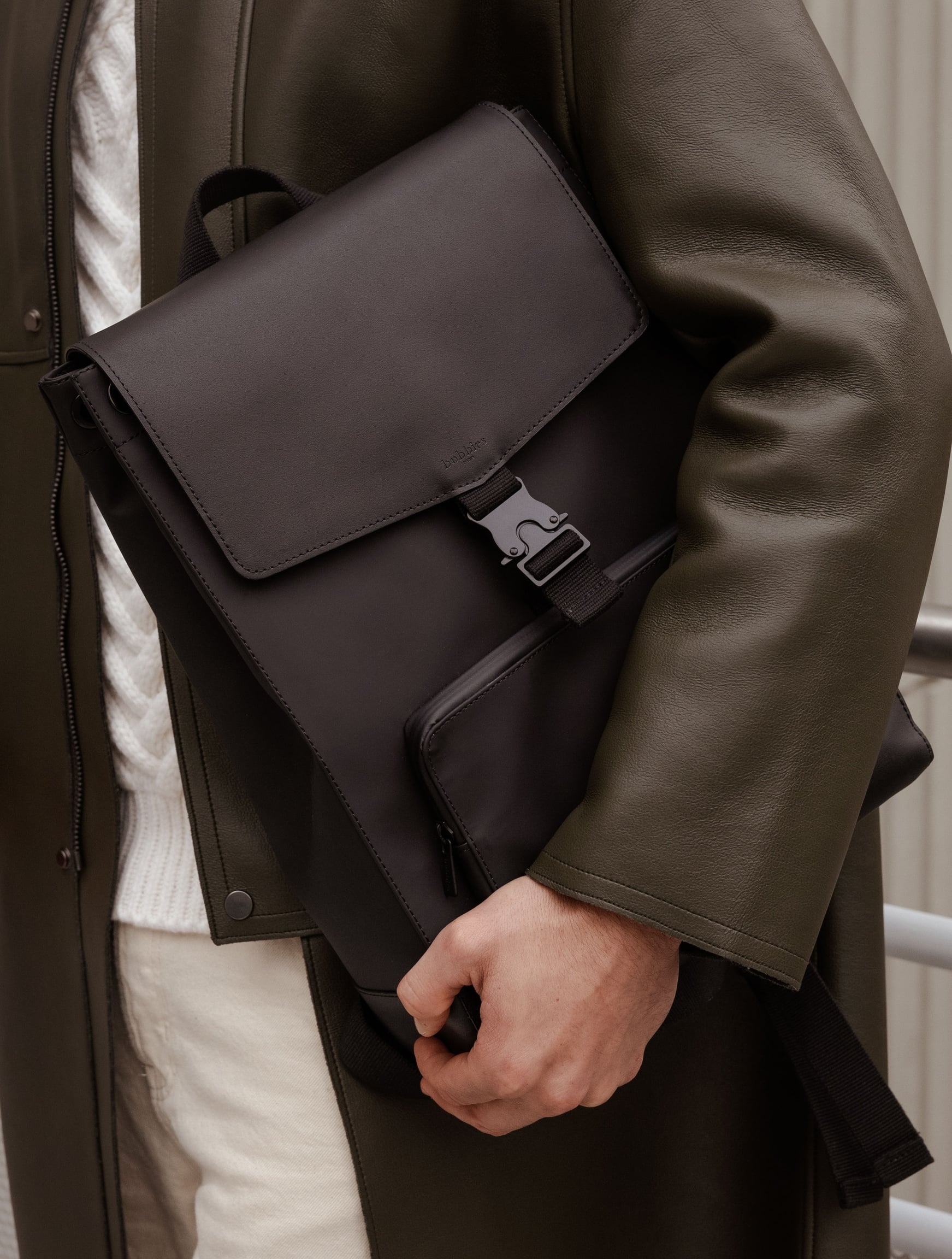 Men's black leather and rubber backpack | Kotor Coal | Bobbies