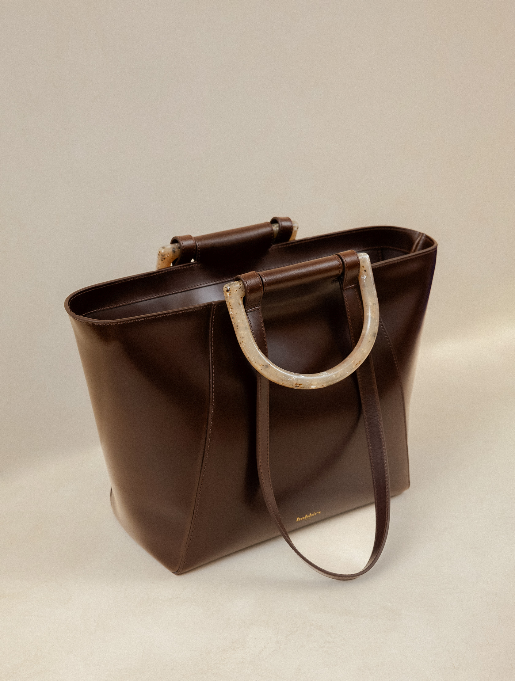 Navigli - Tote bag with acetate handles in dark brown leather
