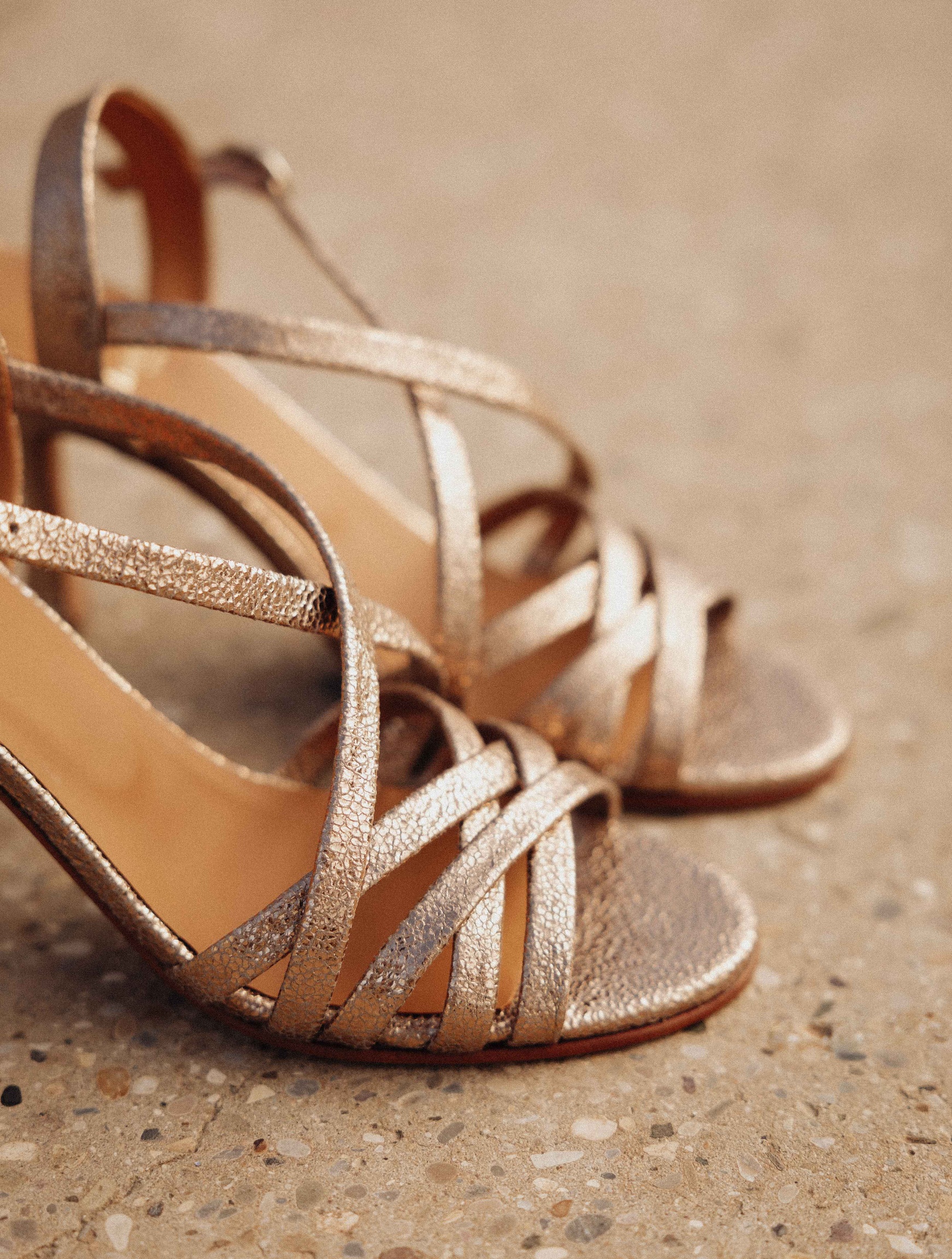 Aïka Sepia Gold - High-heeled sandals in gold lamé leather - Wedding ...