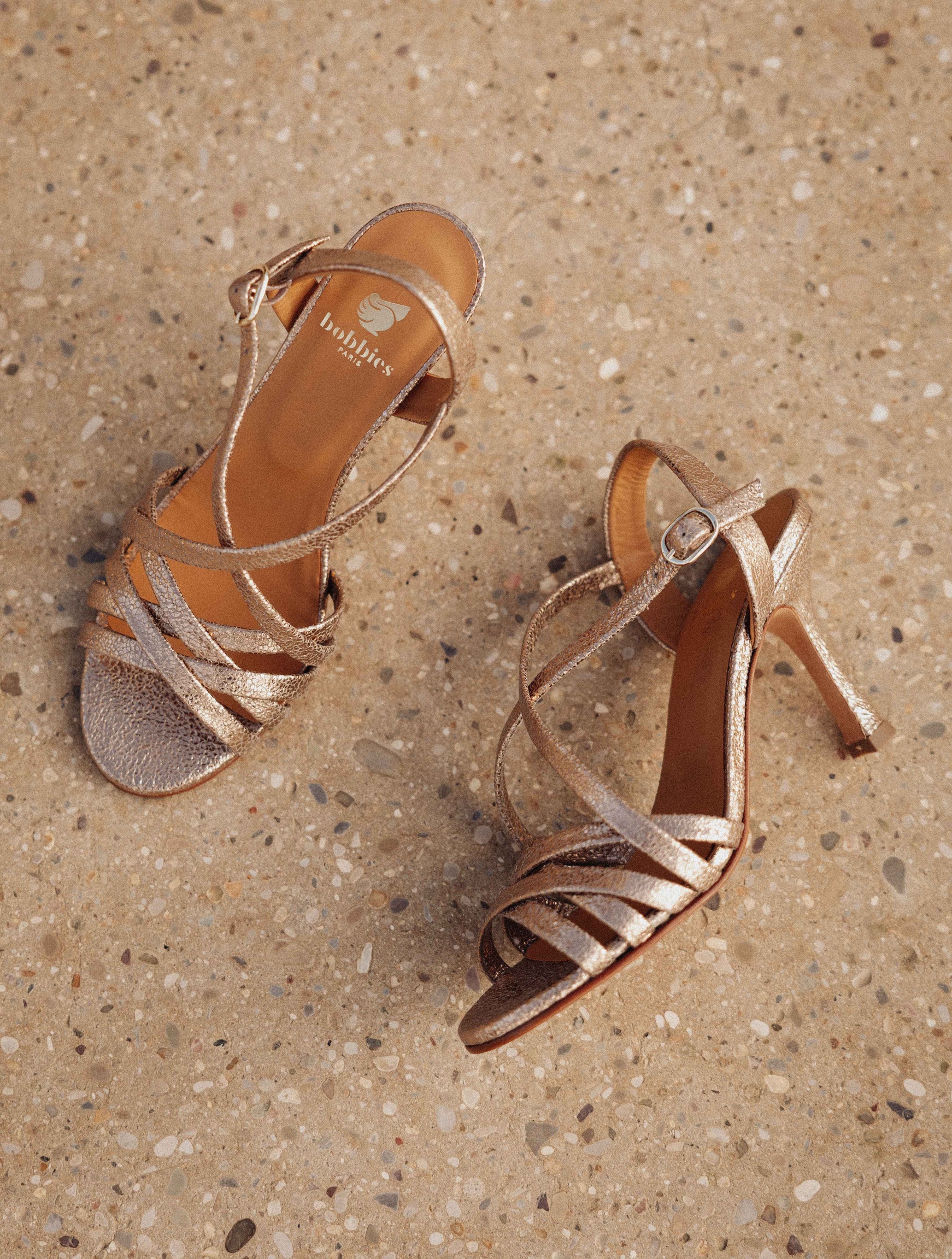 Aïka Sepia Gold - High-heeled sandals in gold lamé leather - Wedding ...