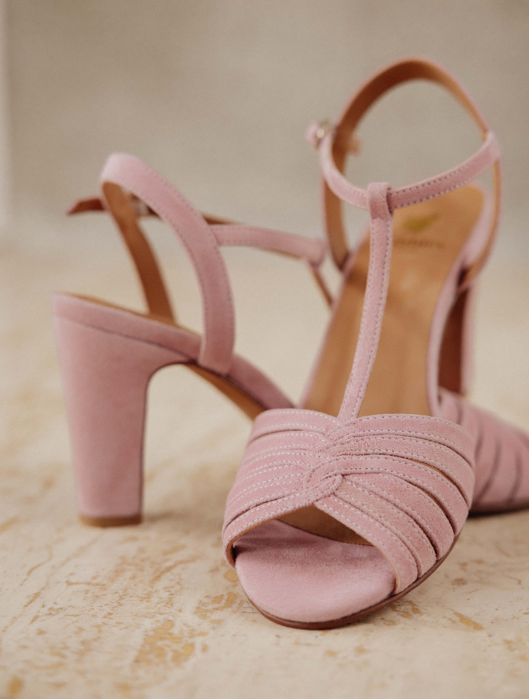Daisy Dusty Pink - High-heeled Salomé sandals in pink suede leather ...