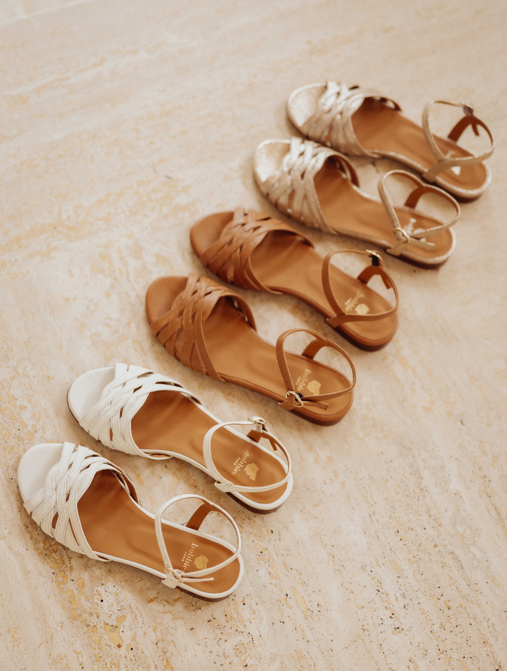 Ellis Summer Camel - Flat sandals in camel leather with intertwined ...