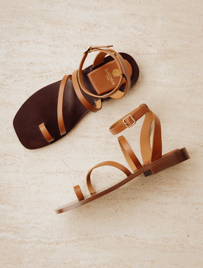 Giorgia Camel - Toe-ring sandals in camel leather