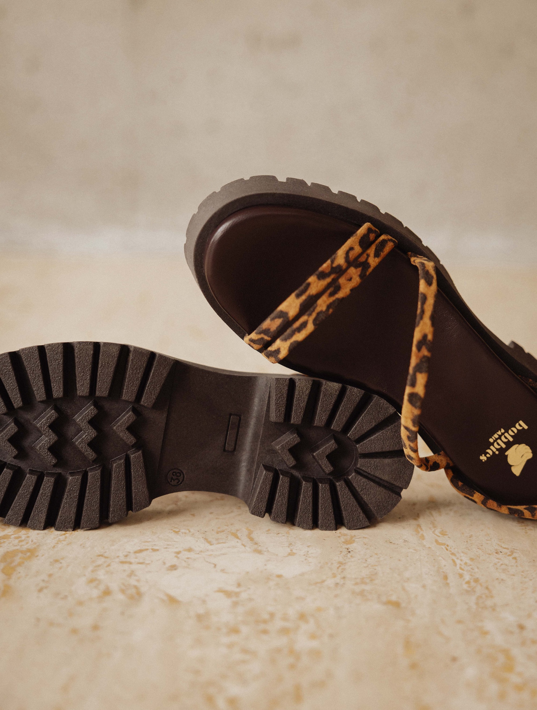 River Leopard - Flat sandals with thin straps in leopard leather and ...