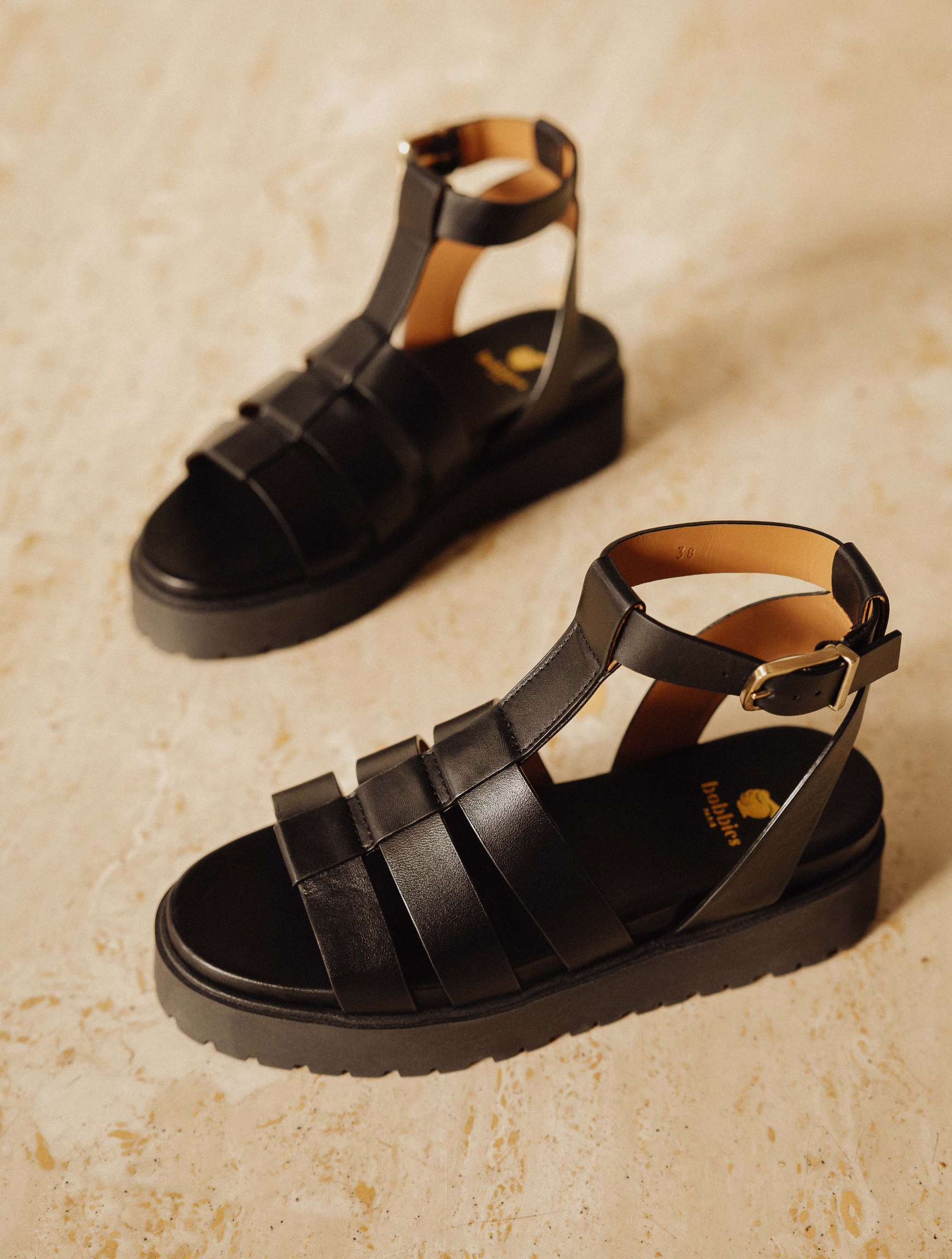 Sam Passion Black - Flat sandals with buckles in black leather and ...