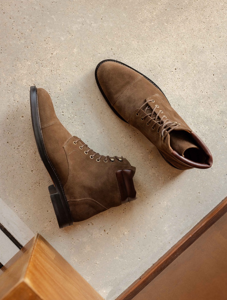 Gilford Brun Kaki - Boots à lacets en daim marron brun kaki avec ...