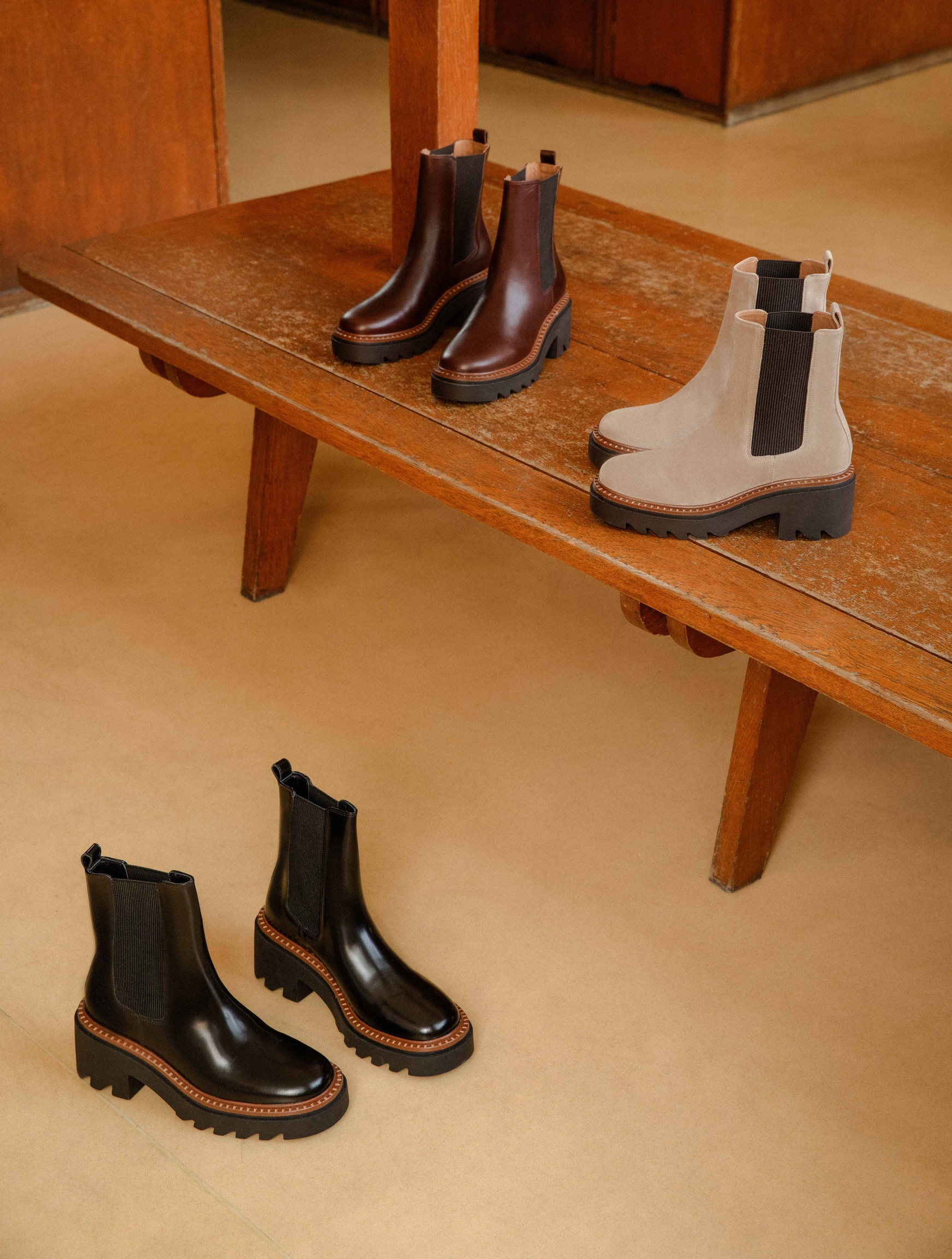 Cameron Irish Coffee - Chelsea boots with chunky sole in brown leather ...