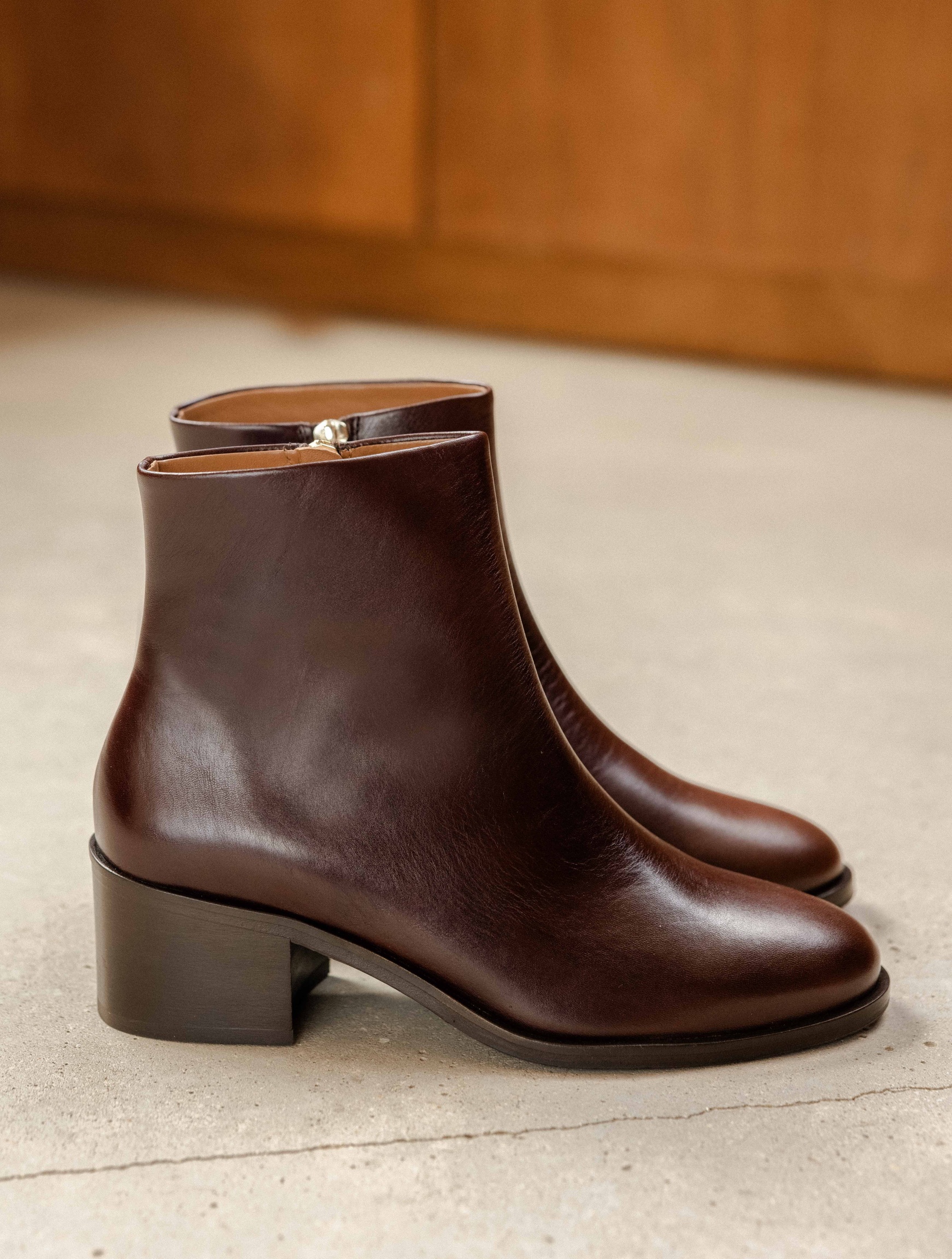 Léa Irish Coffee - Mid-heel ankle boots in brown leather - Bobbies - Women