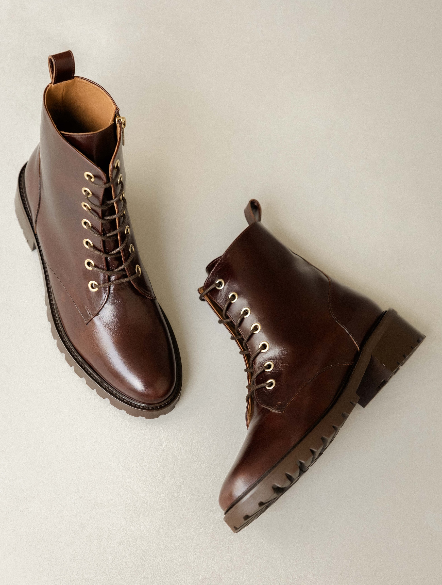 Lara Irish Coffee - Lace-up commando boots with notched soles in brown ...