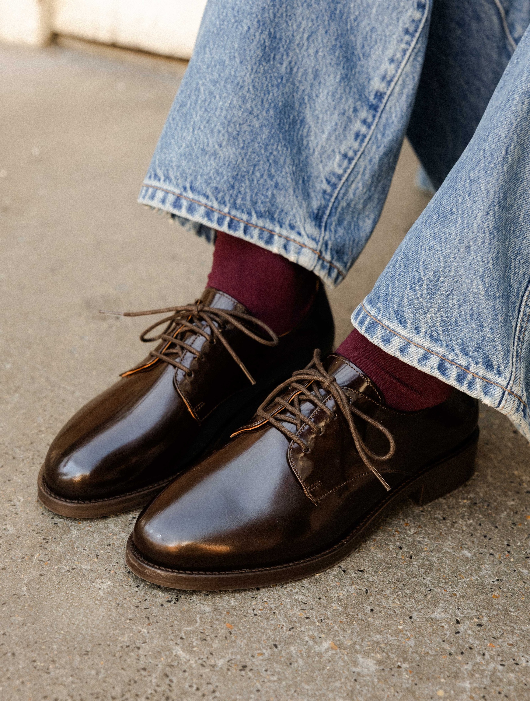 Women’s lace up glazed leather derby shoes brown | Becky Chocolate ...