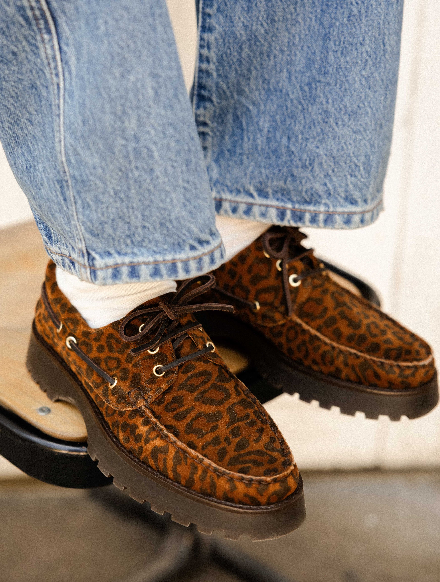Women’s lug sole leather boat shoes leopard | Benthe Wild Leo | Bobbies