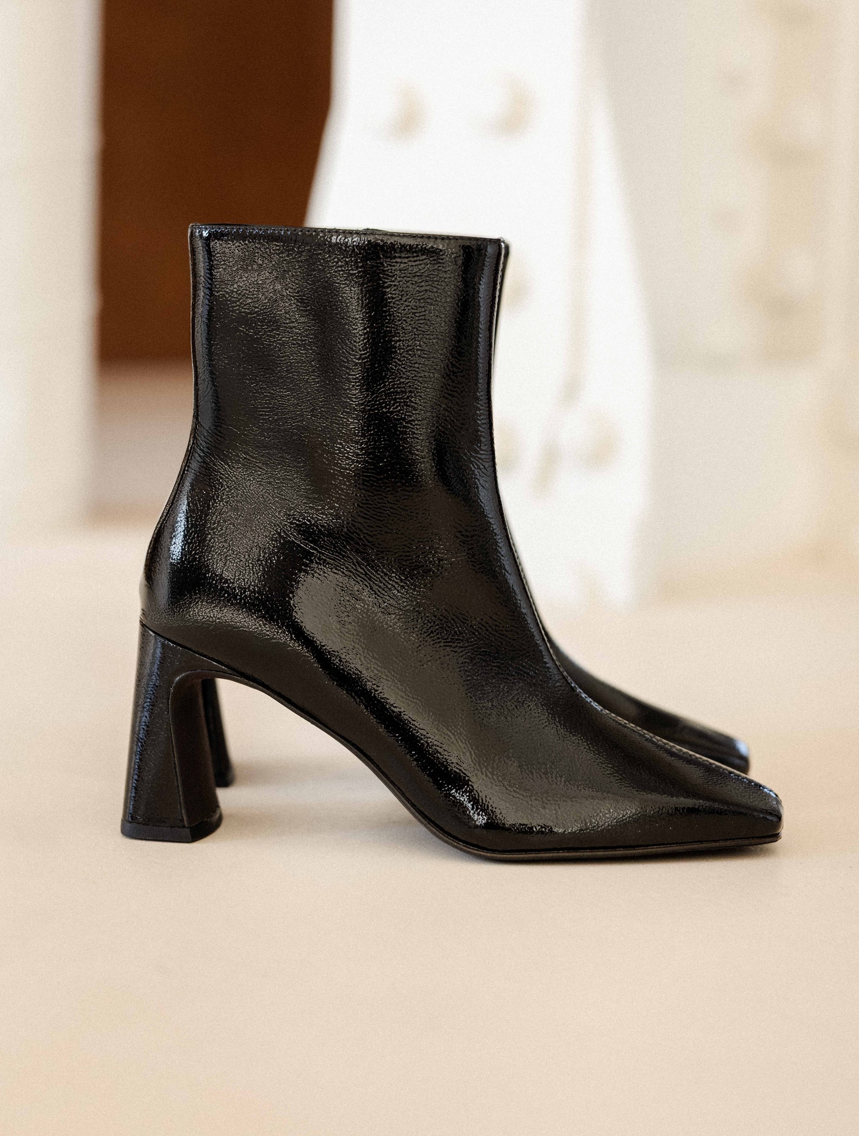 Women’s square tip leather ankle boots brown | Hazel Vinyl Black | Bobbies
