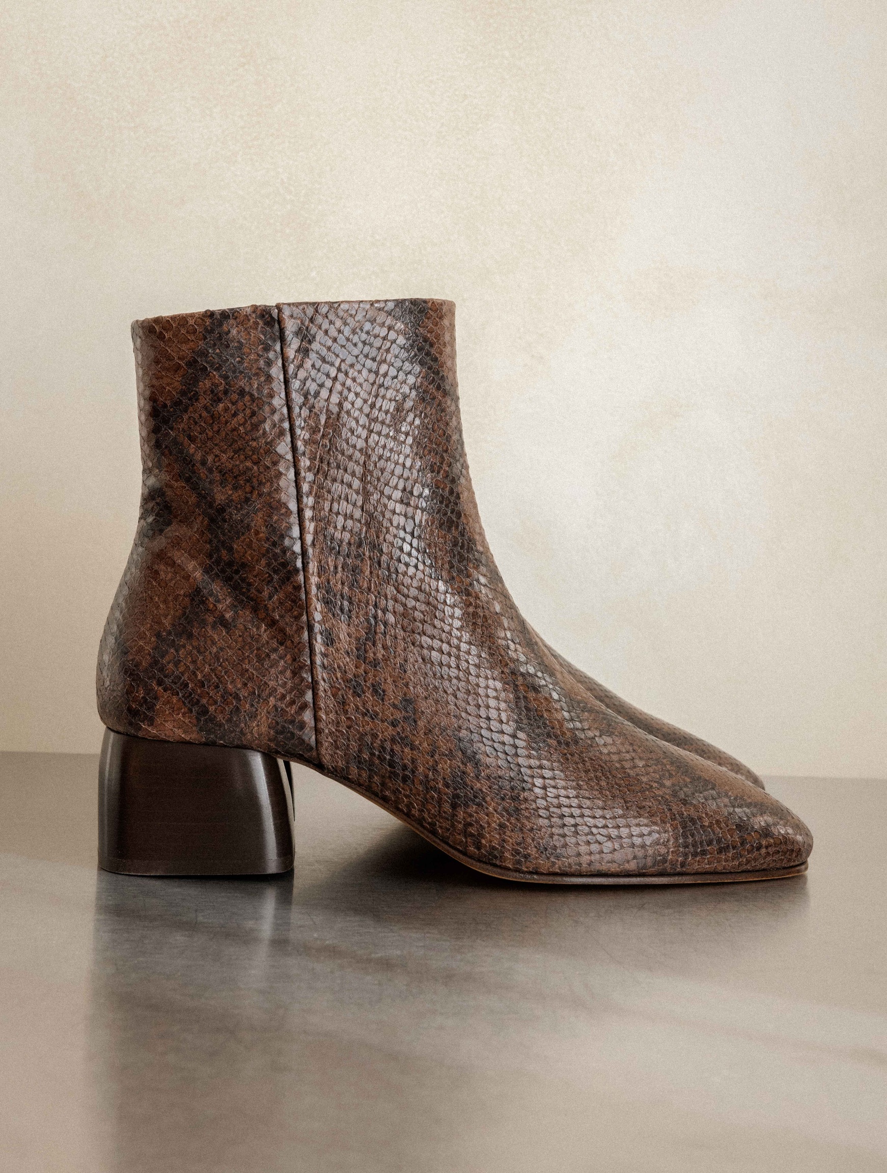 Women’s mid heel leather ankle boots snakeskin | Janis Cobra Brown ...