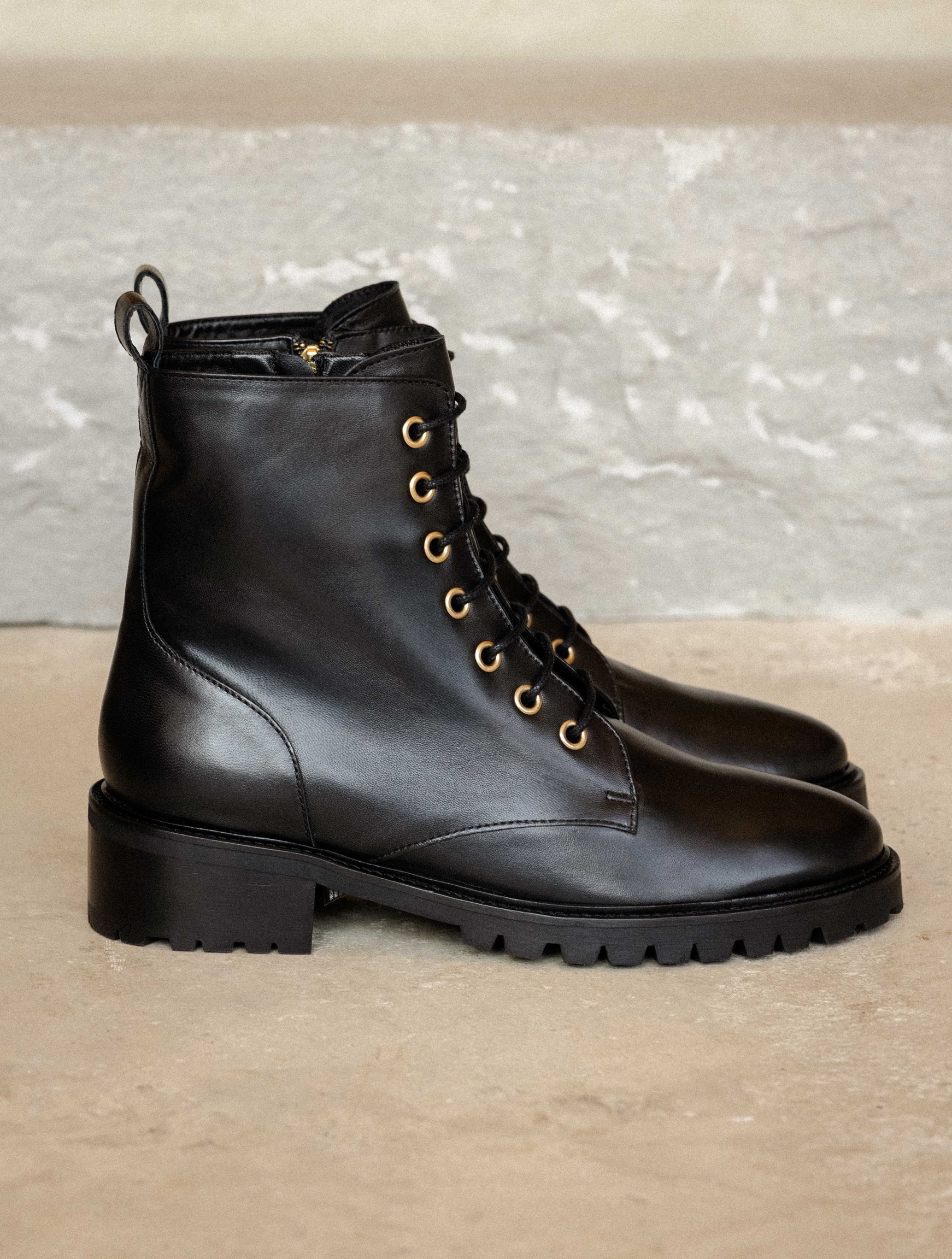 Women’s lace up flat leather ankle boots brown | Lara Passion Black ...