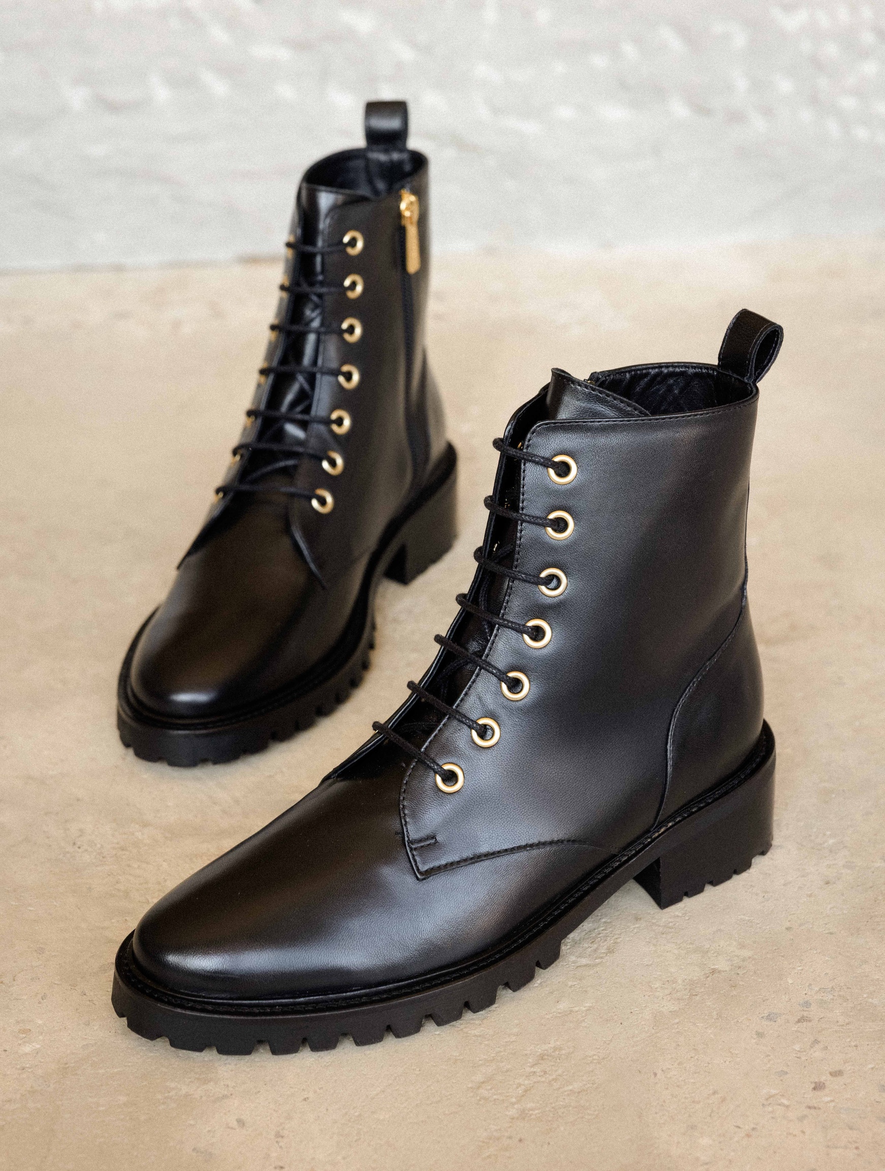 Women’s lace up flat leather ankle boots brown | Lara Passion Black ...