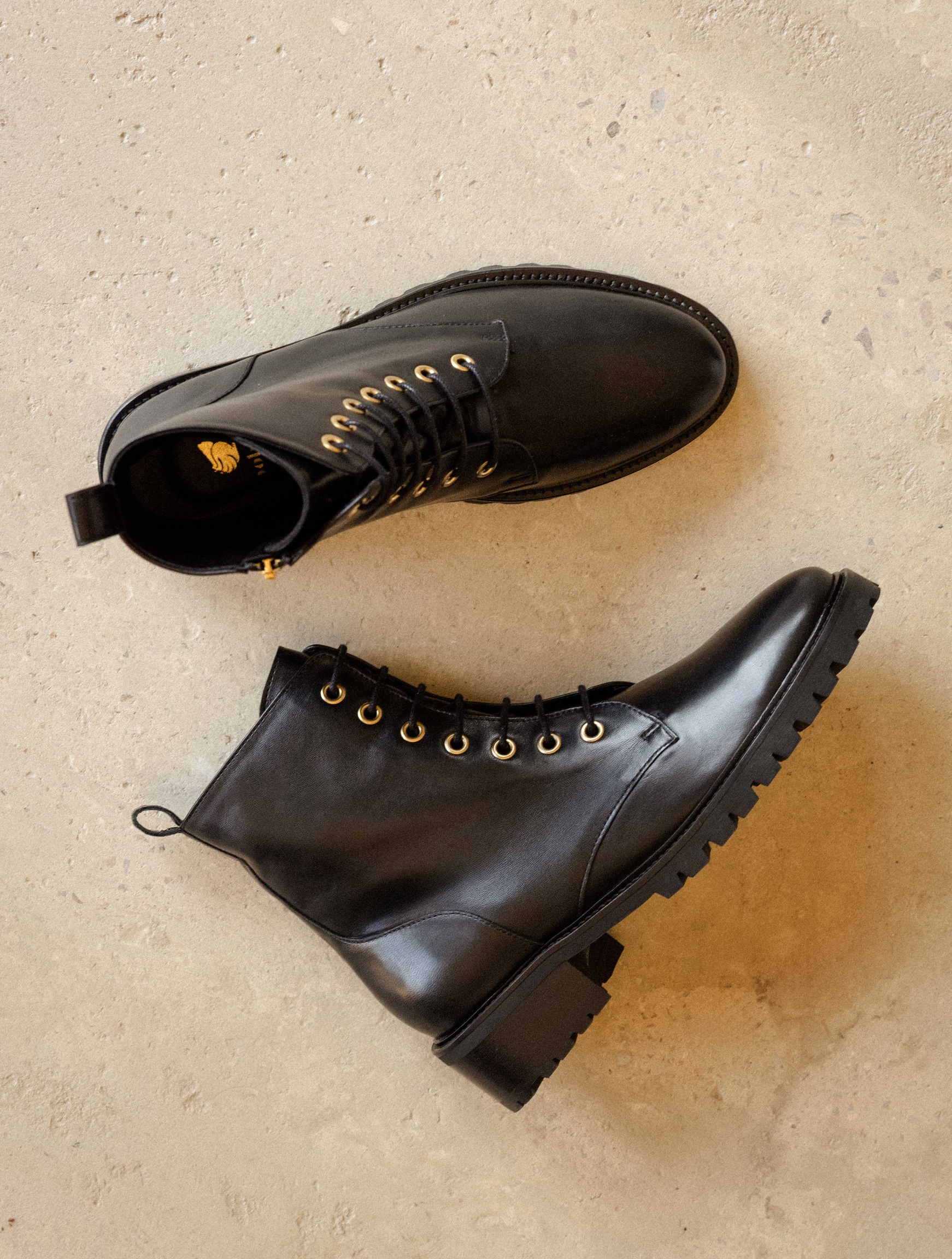 Women’s lace up flat leather ankle boots brown | Lara Passion Black ...