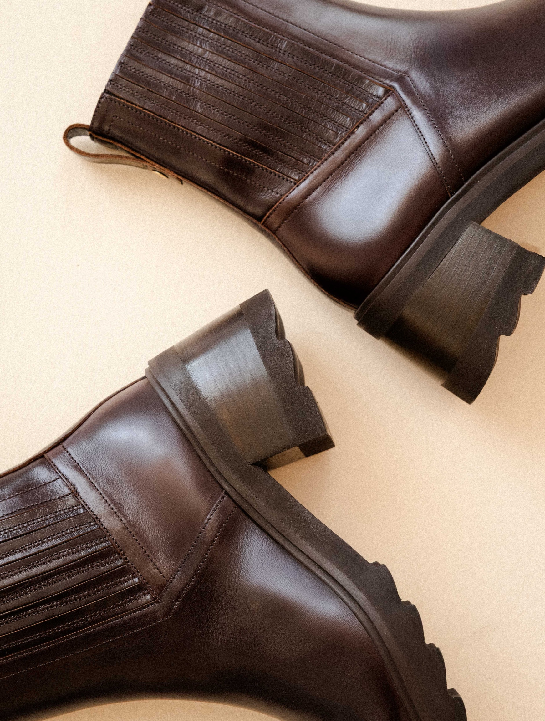 Women's black leather lug sole ankle boots | Lison Irish Coffee | Bobbies