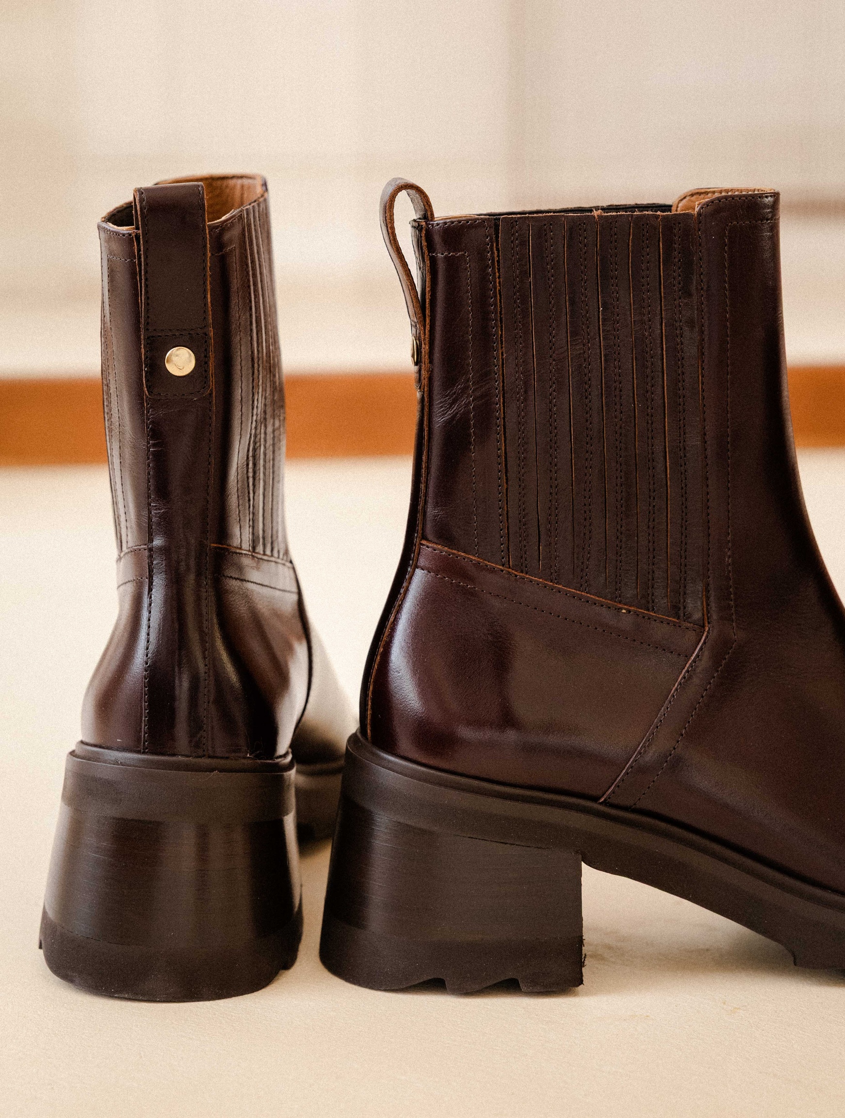 Women's black leather lug sole ankle boots | Lison Irish Coffee | Bobbies