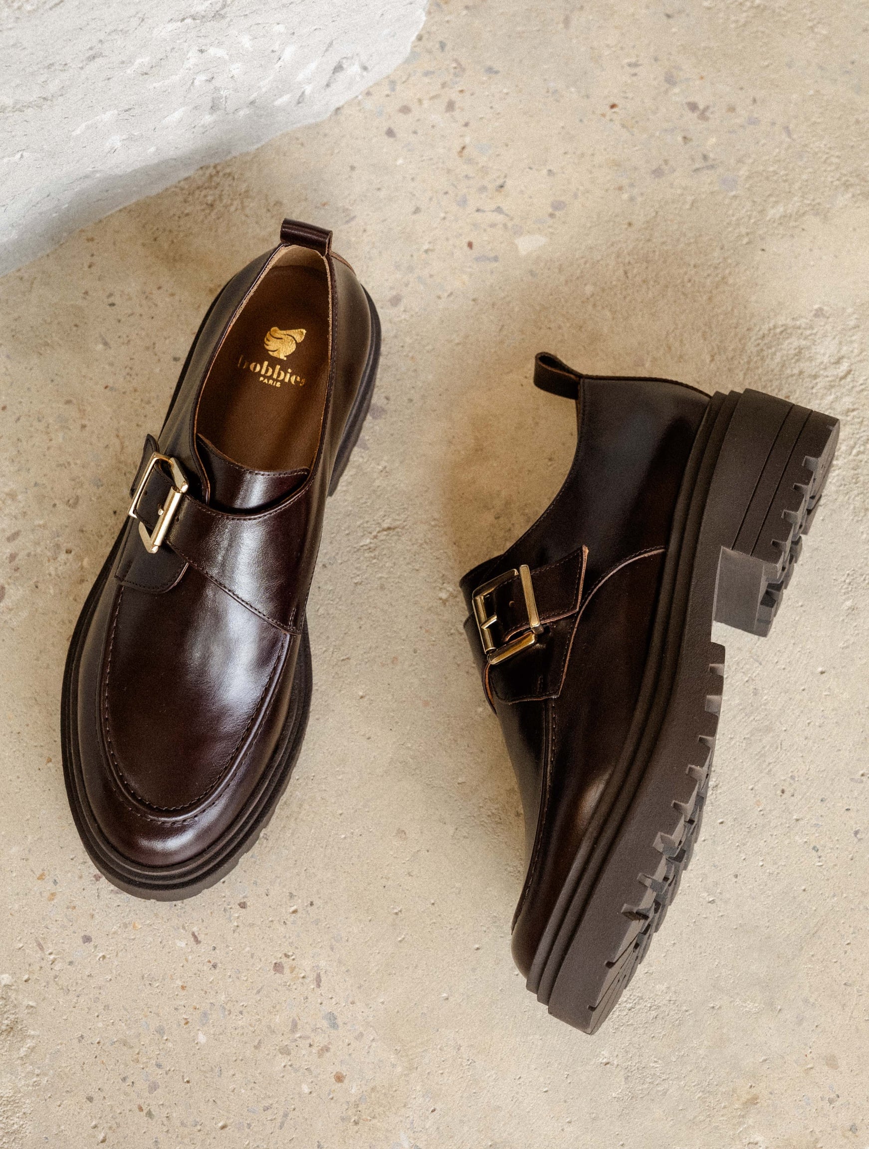 Women’s buckle lug sole leather derby shoes black | Nicola Irish Coffee ...