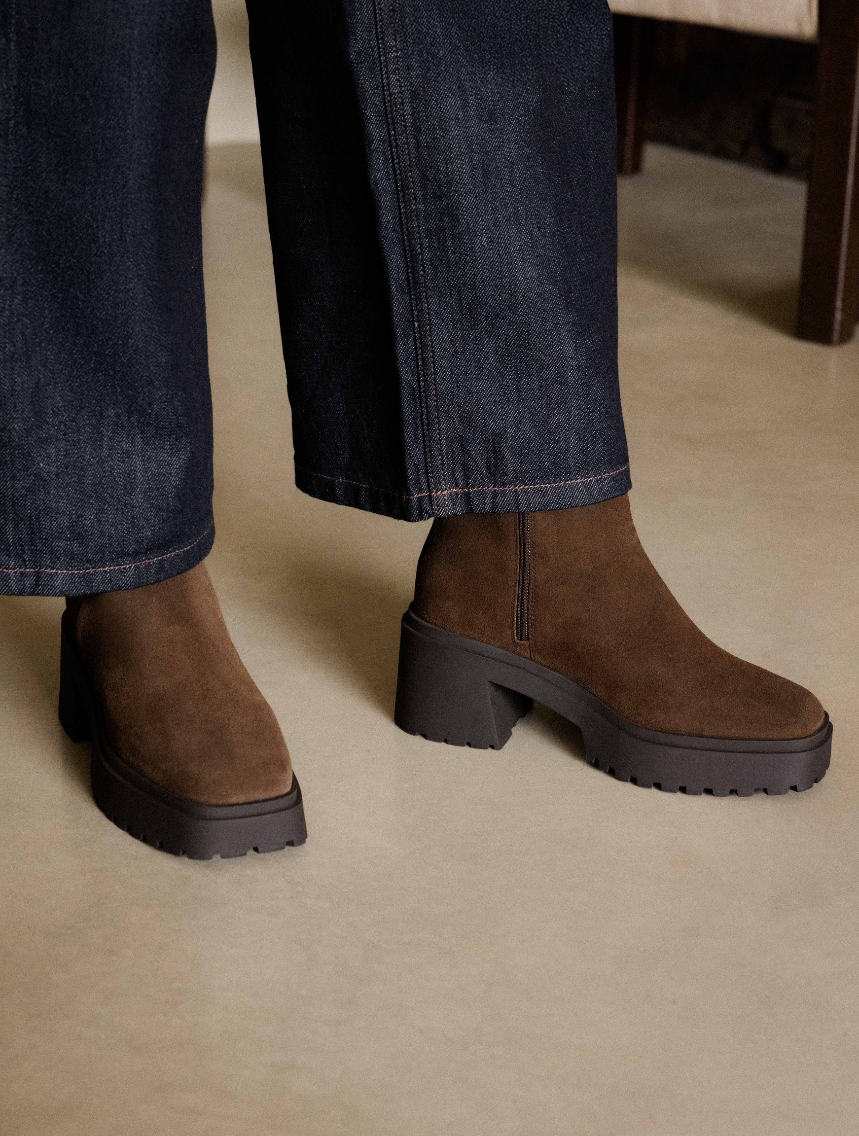 Women’s lug sole suede ankle boots brown | Sadie Rockies Brown | Bobbies